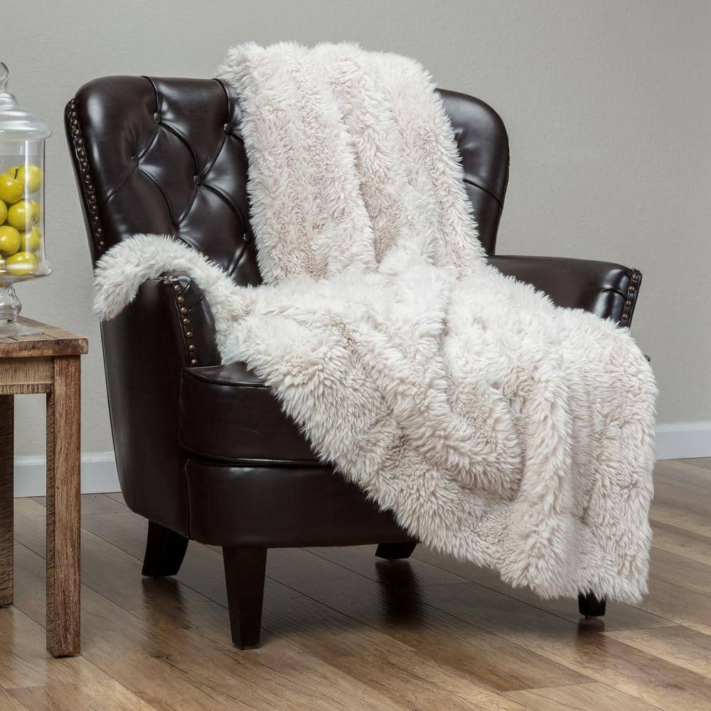 CHANASYA Tusicon Sand Faux Fur Polyester Longfur Throw Blanket, 50 x 65 ...