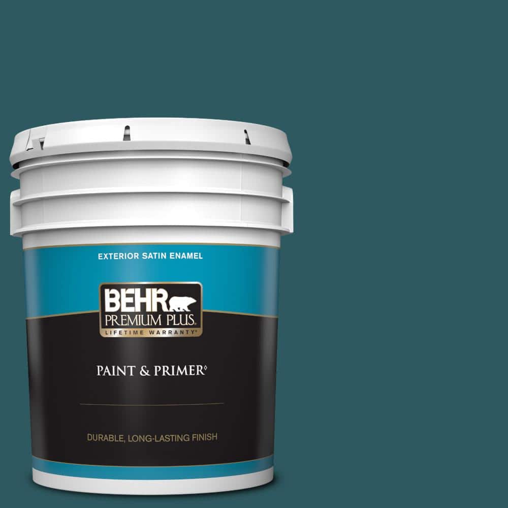 BEHR PREMIUM PLUS 5 gal. #QE-47 Petro Blue Satin Enamel Exterior Paint ...