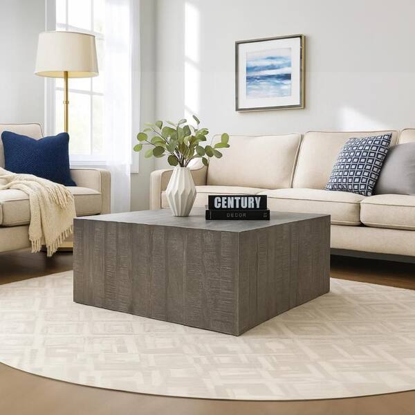 THE URBAN PORT Rydan 33 in. Sandblasted Gray Square Wood Coffee Table ...