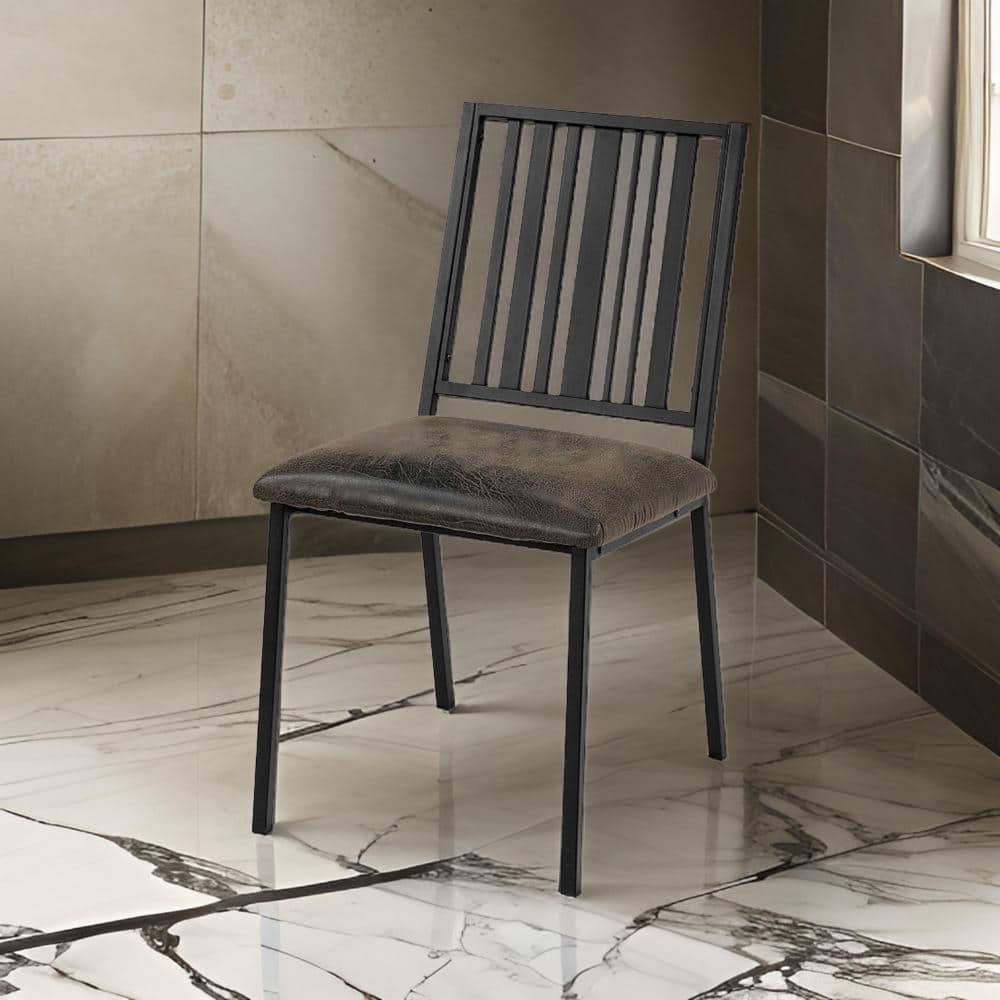 Benjara Brown and Black Faux Leather Metal Frame Dining Chair (Set of 2 ...