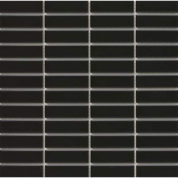 EMSER TILE Catch Black 11 in. x 12 in. Glossy Porcelain Mosaic Wall ...