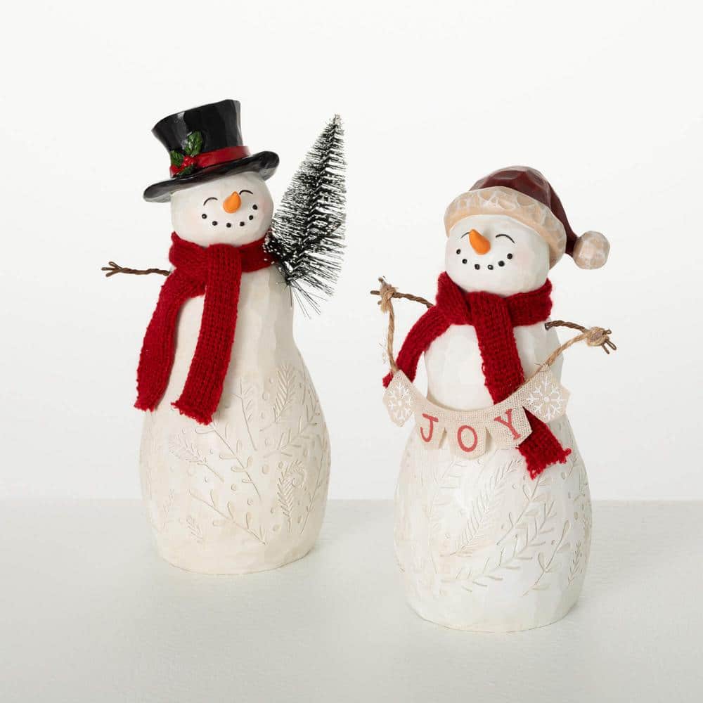 SULLIVANS 8.25 in. and 8.75 in. Christmas Joyful Snowmen Figurine Set ...