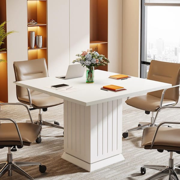 BYBLIGHT Capen 35.4 in. Square White Engineered Wood Conference Table ...