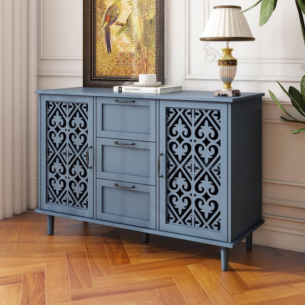 sumyeg Blue 31.5 in. H 2 Door Accent Storage Cabinet with 3 Drawer for ...