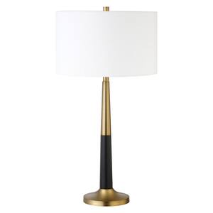 HomeRoots 29 in. White Mid-Century Integrated LED Bedside Table Lamp ...