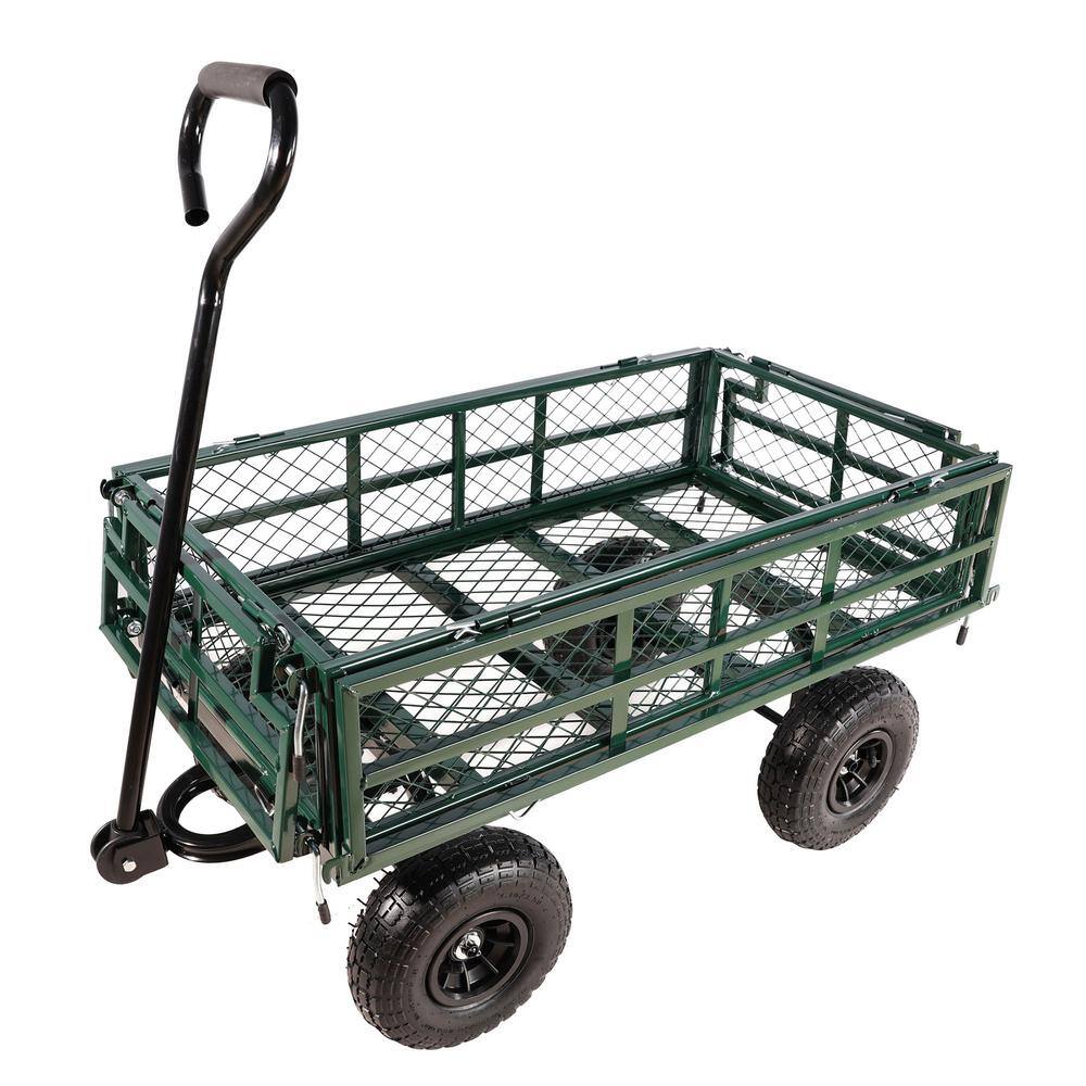 Tunearary 6 cu. ft. Metal Wagon Garden Cart Truck, Green, Outdoor ...