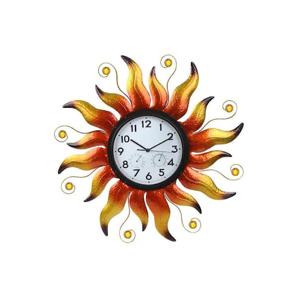Large Brown Analog Metal Non-Ticking Sun Wall Clock HDDL5NTGKT - The ...