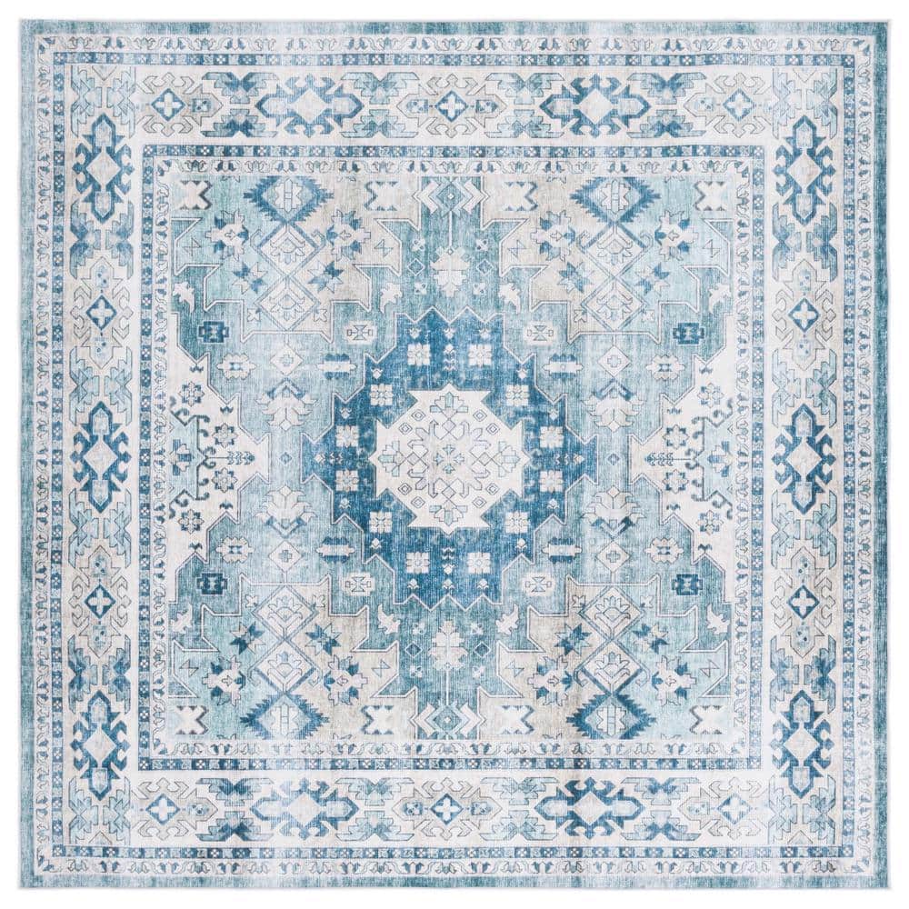 SAFAVIEH Arizona Sage/Aqua 6 ft. x 6 ft. Distressed Border Ornate ...