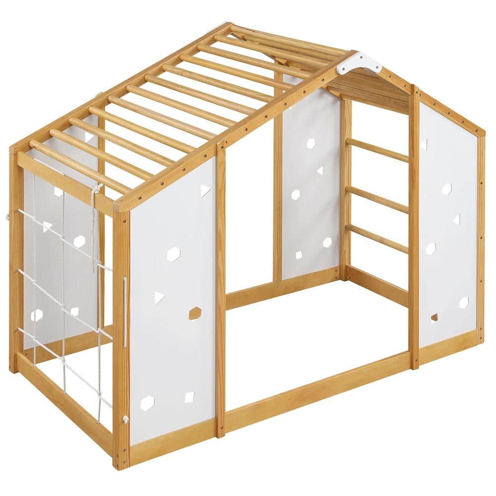 Bunpeony Twin Climbing Bed 2 in 1 Montessori Floor Bed with Rubber Wood ...