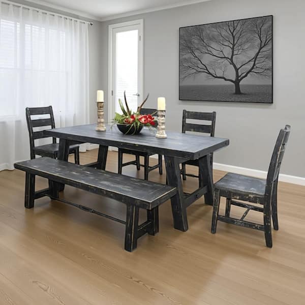 Benjara Rena Black Wood 74 in. Trestle Dining Table Seats 6 BM325412 ...