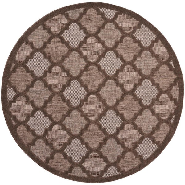Nourison Easy Care Brown 8 ft. x 8 ft. Trellis Contemporary Round Area ...