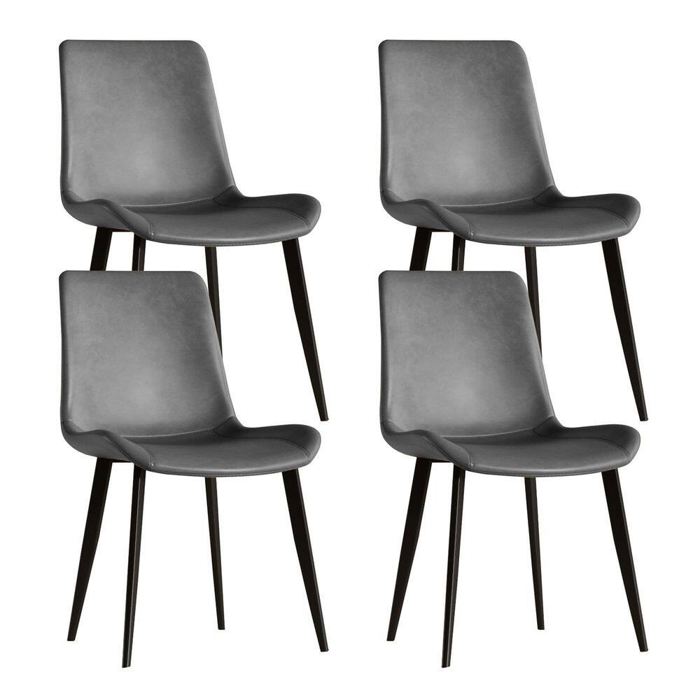 Gray Faux Leather Dining Chairs Set of 4 Modern Upholstered Kitchen ...