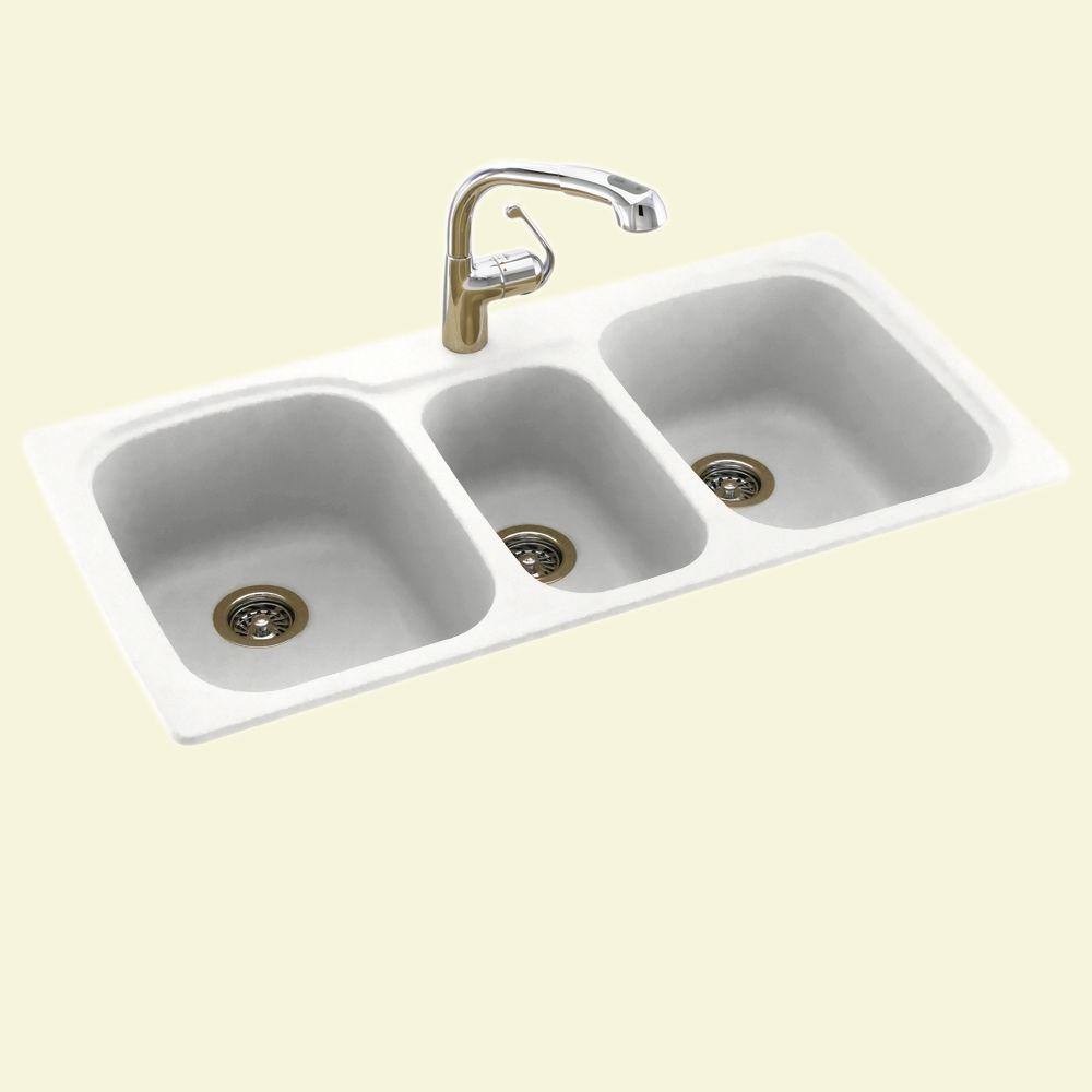 Swan Drop-In/Undermount Solid Surface 44 in. 1-Hole 40/20/40 Triple ...