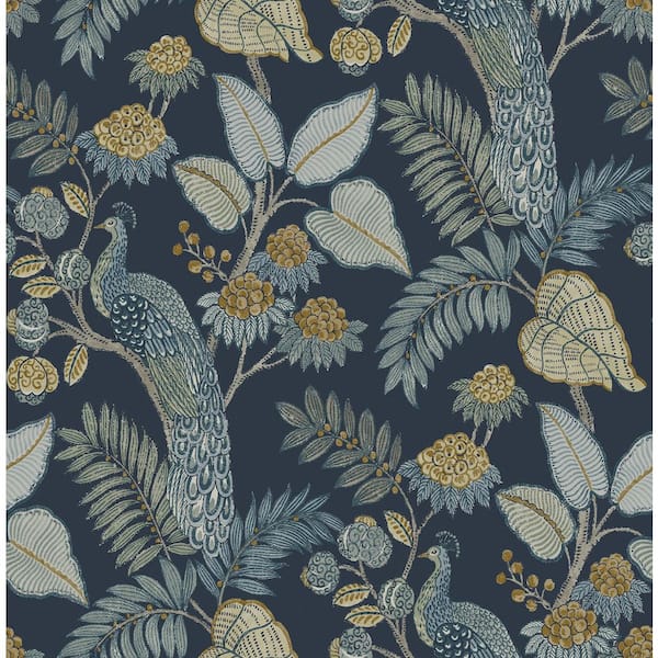 A-Street Prints Geneva Dark Blue Peacock Paradise Wallpaper Sample 4173 ...