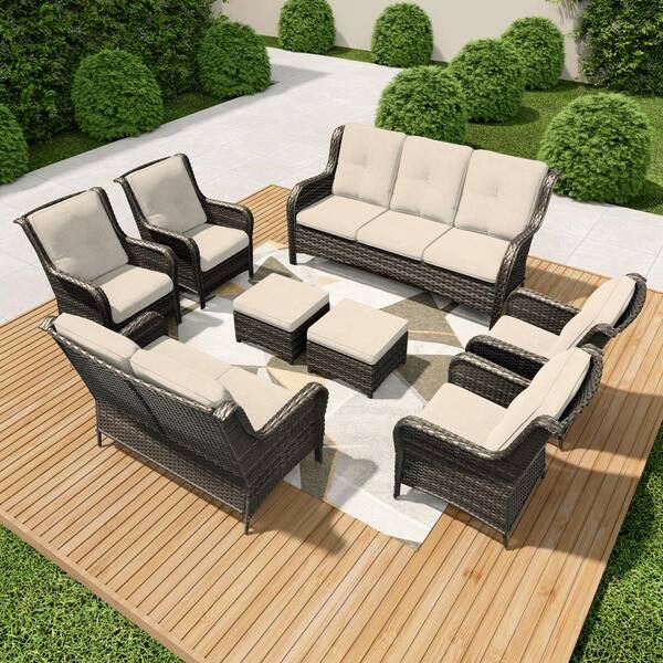 MeetLeisure 8-Piece Wicker Patio Conversation Set Yard Garden Porch ...