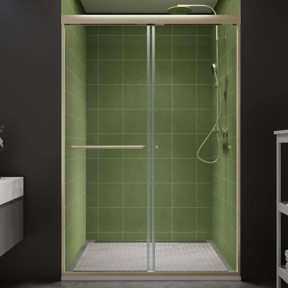 ES-DIY 44-48 in. W x 70 in. H Sliding Framed Shower Door in Brushed ...