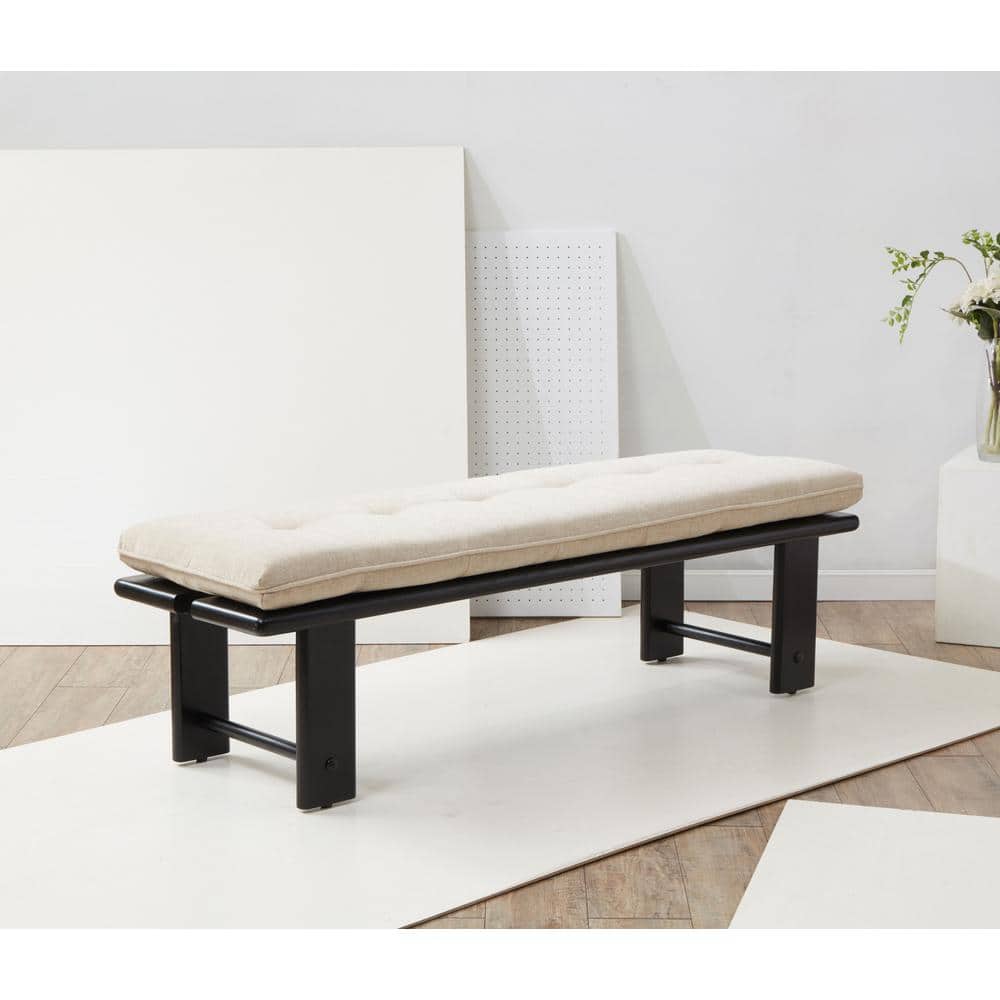 SAFAVIEH Bartolili Beige/Black Entryway Bench 60.8 in. SFV5116B - The ...