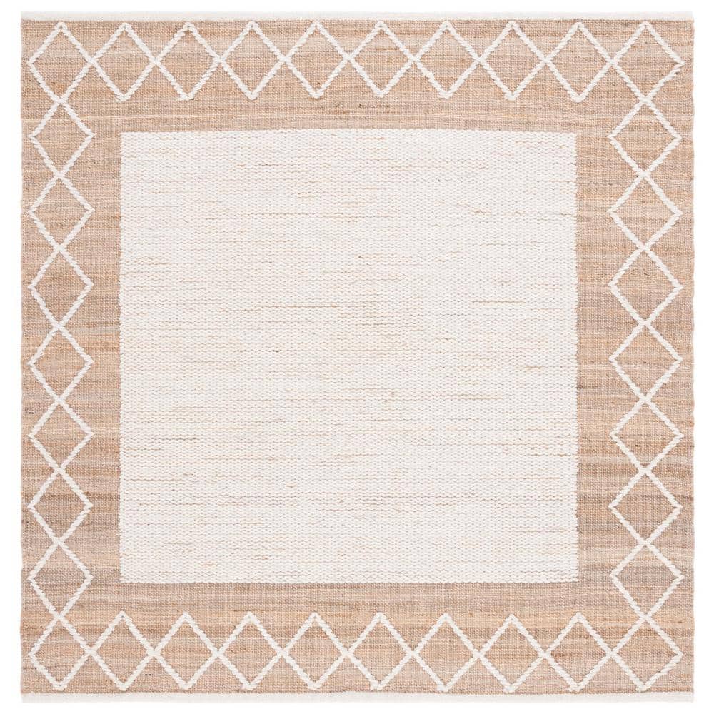 SAFAVIEH Natural Fiber Beige/Ivory 6 ft. x 6 ft. Diamond Border Square ...