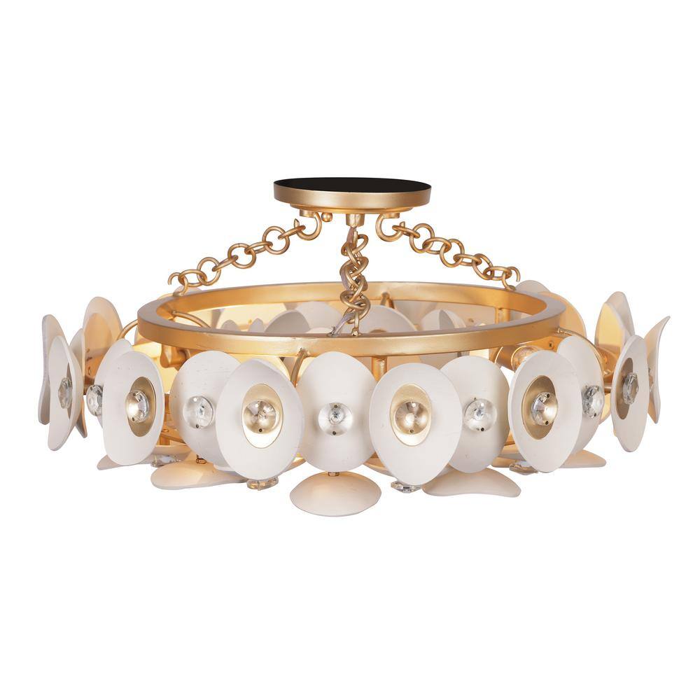 Metropolitan Niu 20 in. 3-Light Fawn Gold Beaded Semi-Flush Mount with ...