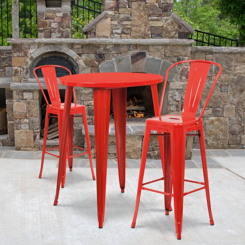 Carnegy Avenue Red 3-Piece Metal Round Outdoor Bistro Set CGA-CH-194794 ...