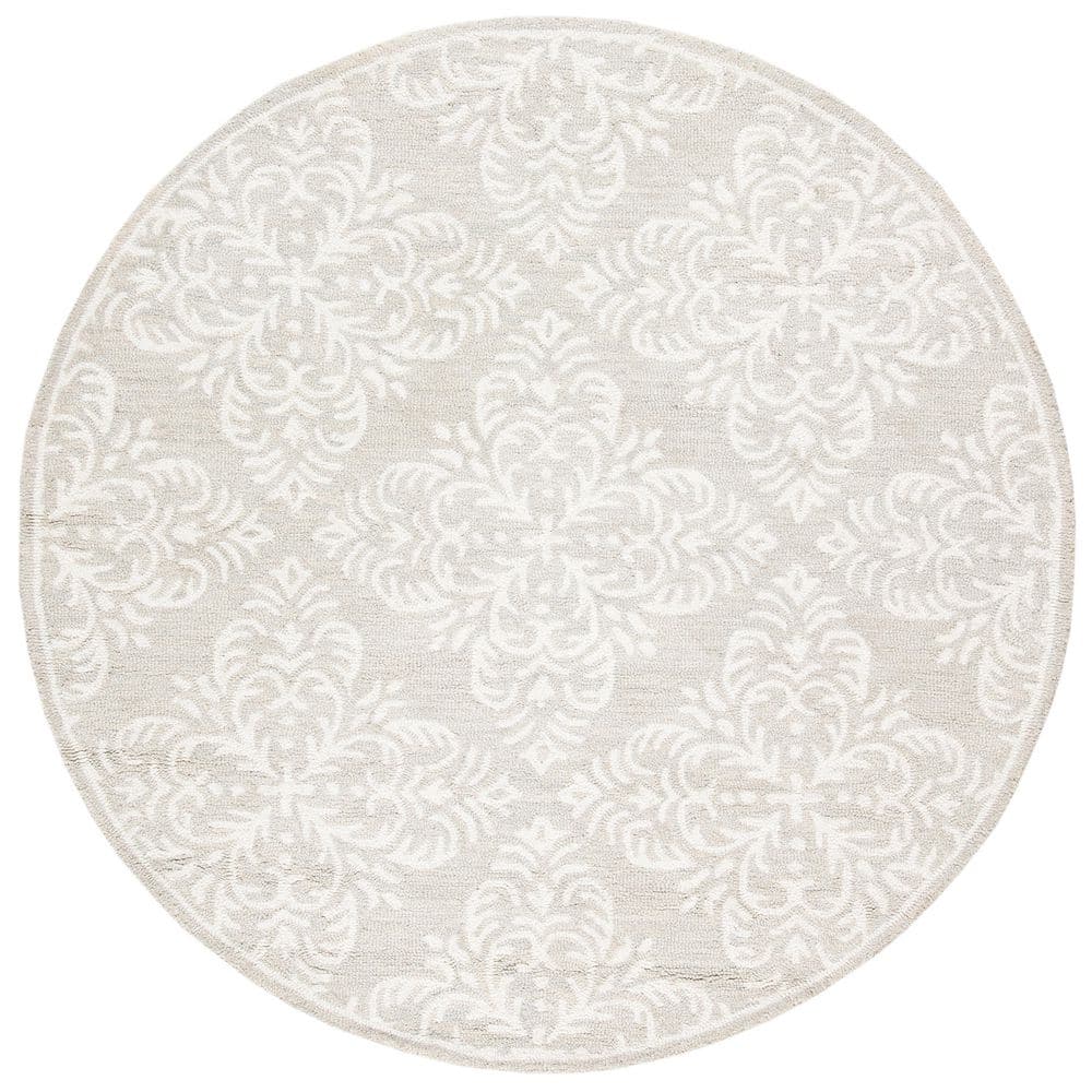 SAFAVIEH Micro-Loop Silver/Ivory 5 ft. x 5 ft. Geometric Round Area Rug ...