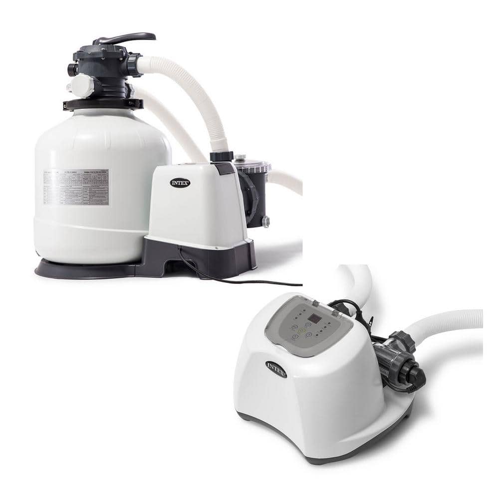 Intex 3000 GPH Pool Sand Filter Pump with Krystal Clear Saltwater ...