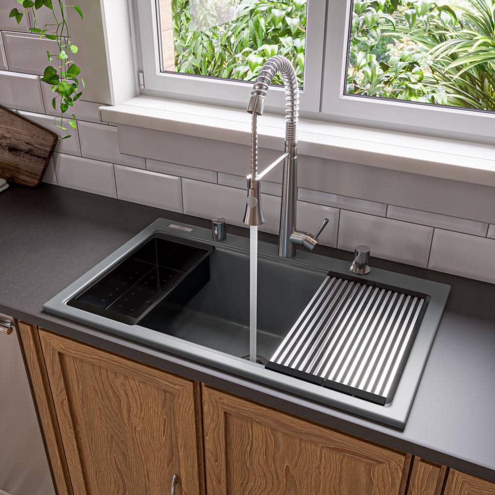 ALFI BRAND Drop-In Granite Composite 34 in. Single Bowl Kitchen Sink in ...