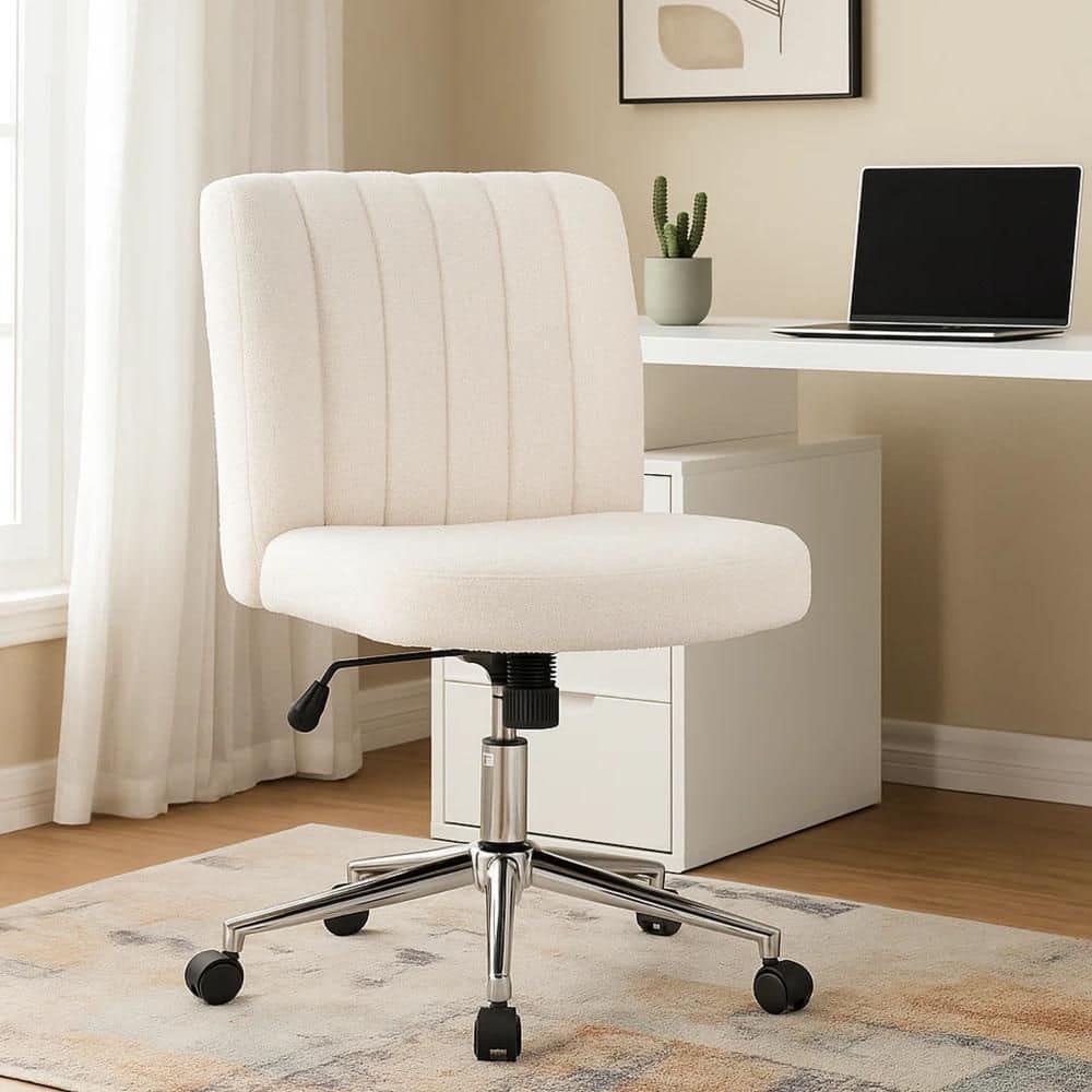 Benjara Rio Fabric Adjustable Height Task Chair in Cream, Chrome and ...