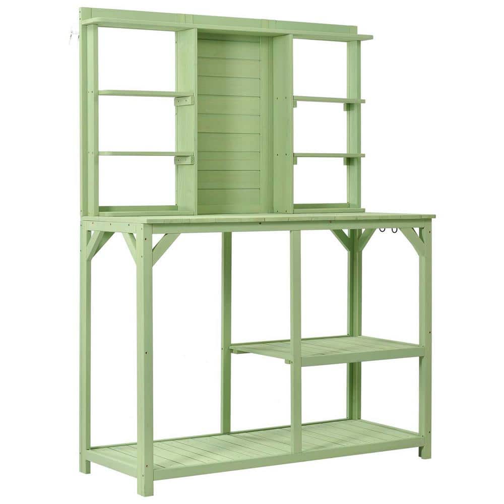 Tunearary 64.6 in. H Green Large Outdoor Wood Garden Potting Bench ...