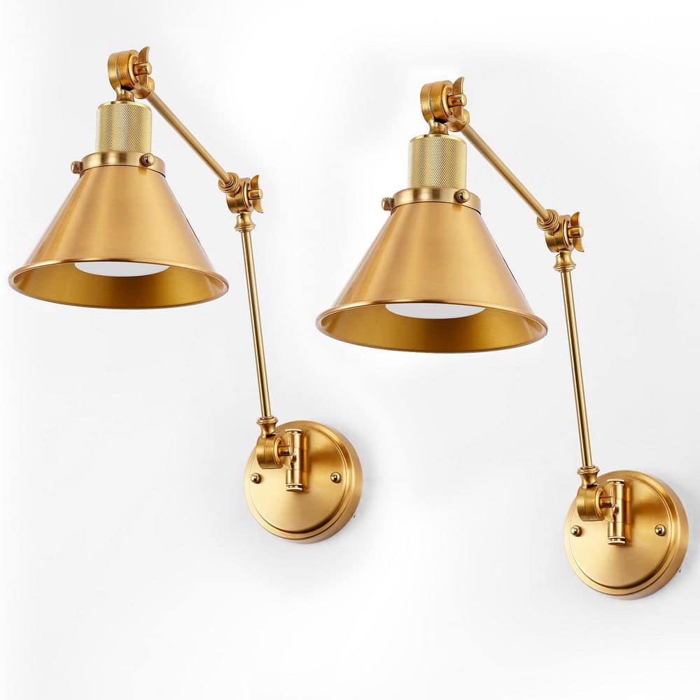 Emeritpro 13 in. 1-Light Modern Adjustable Gold Wall Sconce with Swing ...