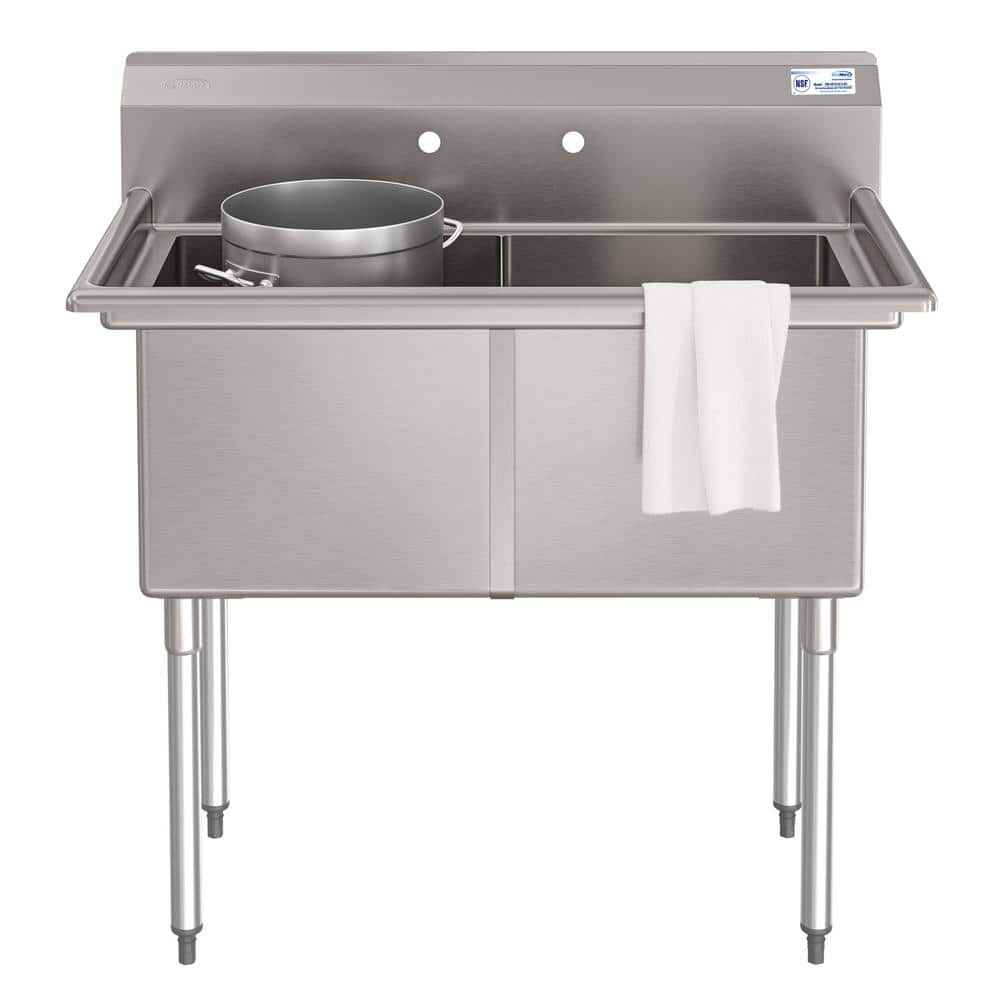 Koolmore 42 in. 16-Gauge 2-Compartment Commercial Sink with Backsplash ...