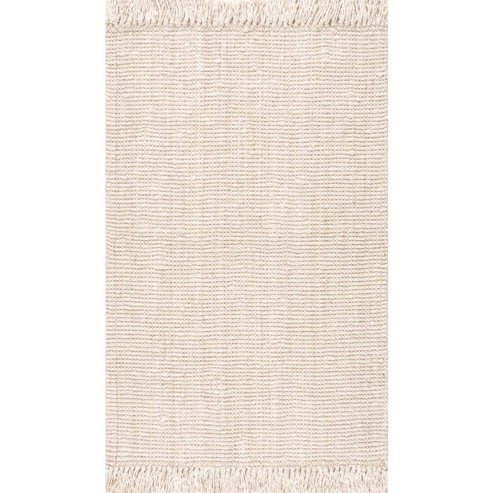 HAUTELOOM Senneterre 6 ft. X 9 ft. Cream Jute Natural Fiber Hand Woven ...