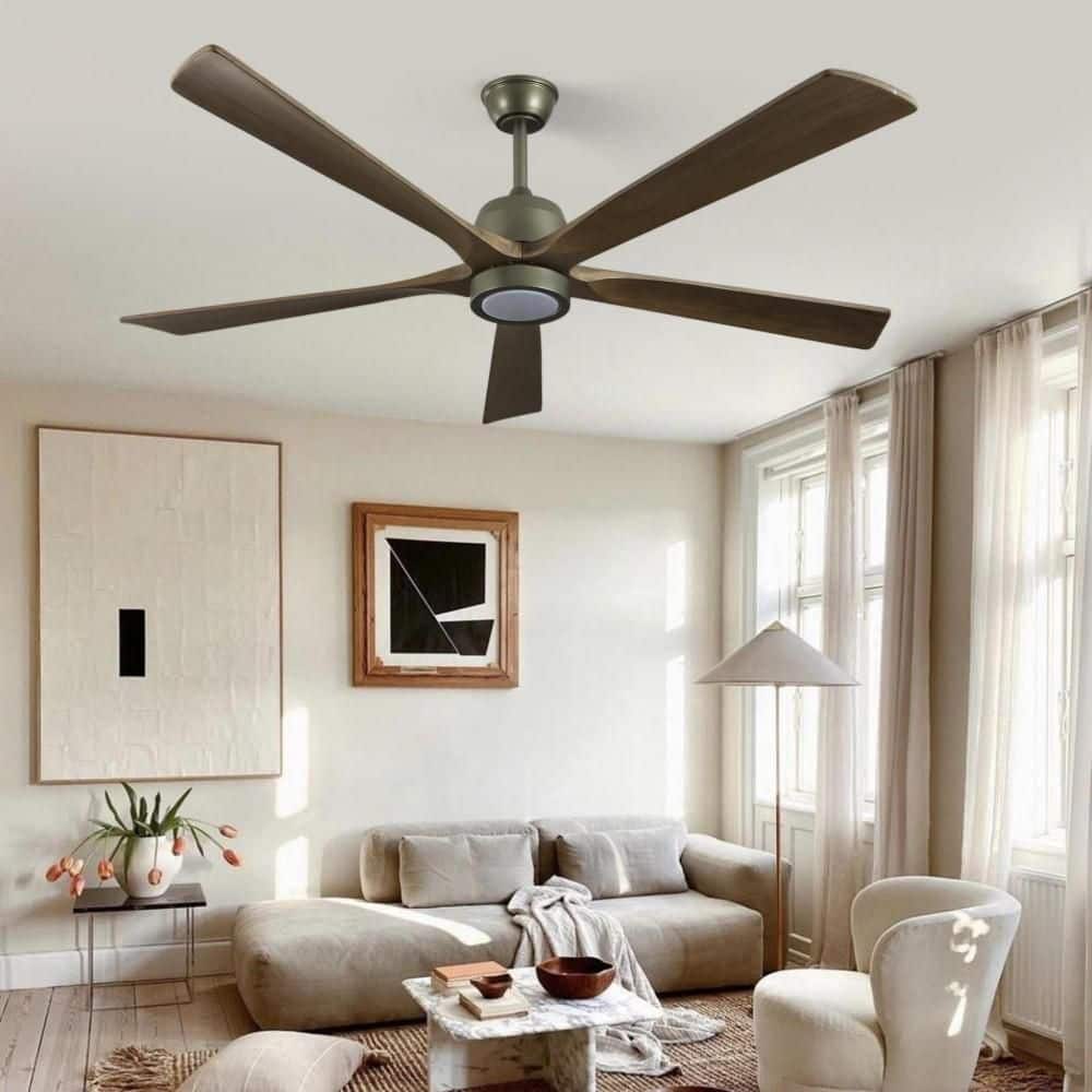 FEKZO 60 in. Smart Indoor Olive Green Downrod Mount Standard Ceiling ...