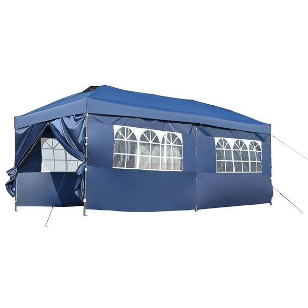 10 ft. x 20 ft. Navy Blue Pop-Up Canopy Tent with 6 Sidewalls, Heavy ...