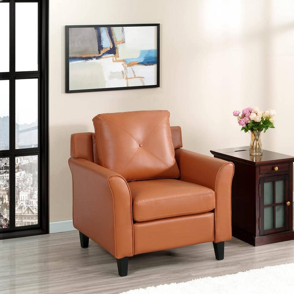 MAYKOOSH Caramel Button Tufted Accent Chair for Living Room Durable Arm ...