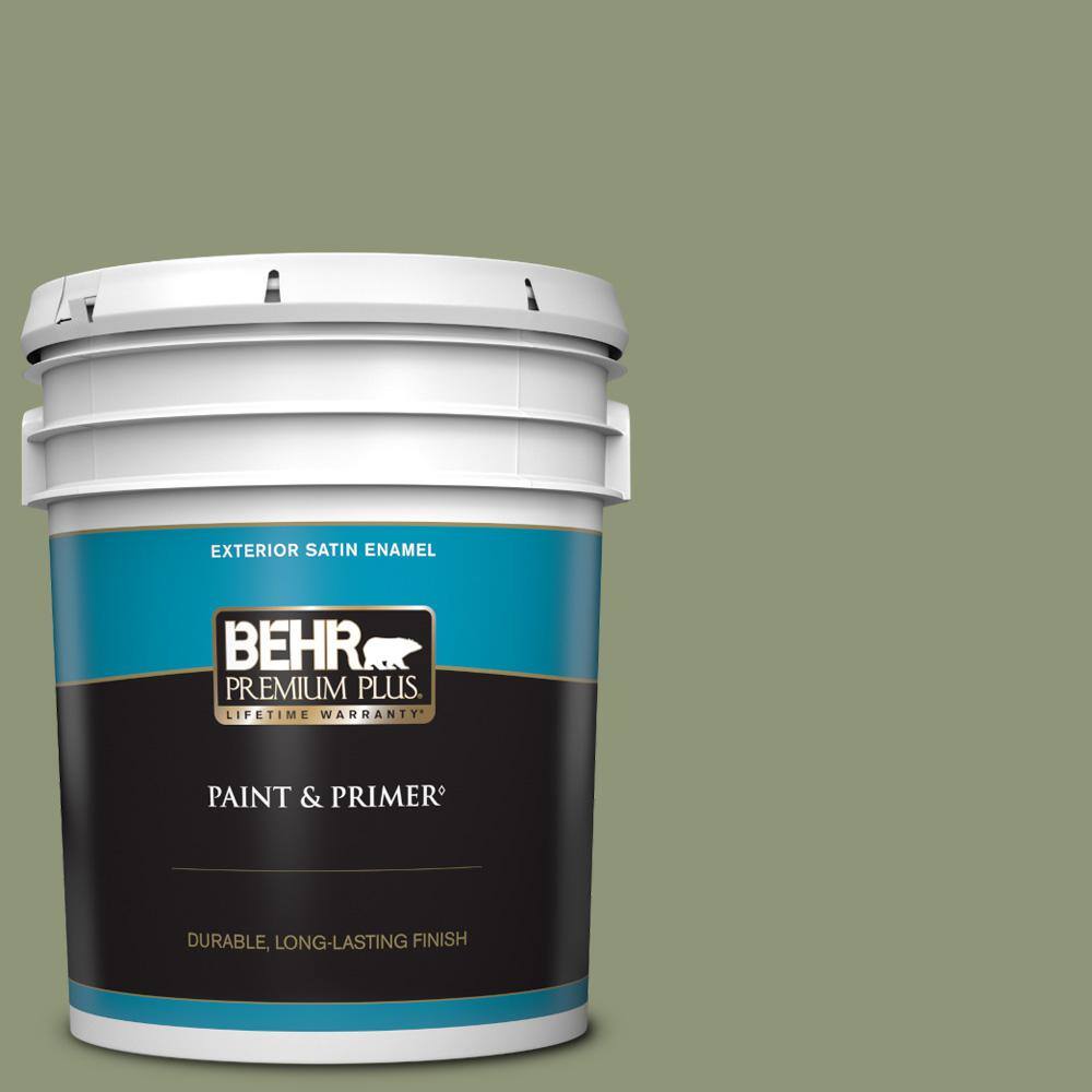 BEHR PREMIUM PLUS 5 gal. #420F-5 Olivine Satin Enamel Exterior Paint ...