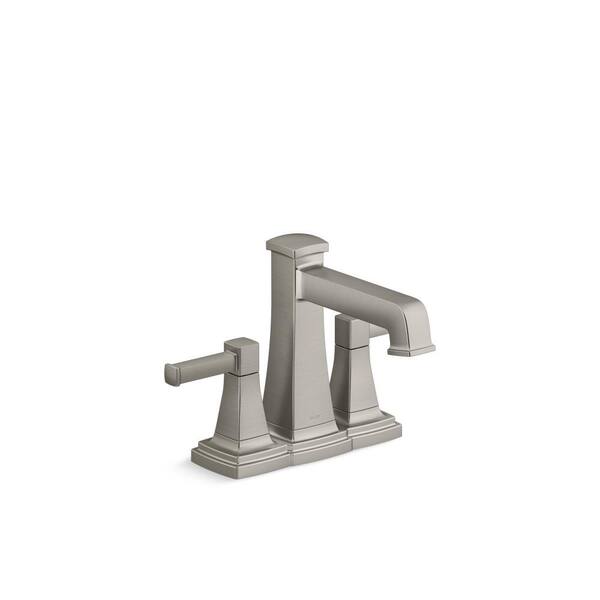KOHLER Riff 4 in. Centerset Double Handle 1.2 GPM bathroom sink faucet in Vibrant Brushed Nickel ...