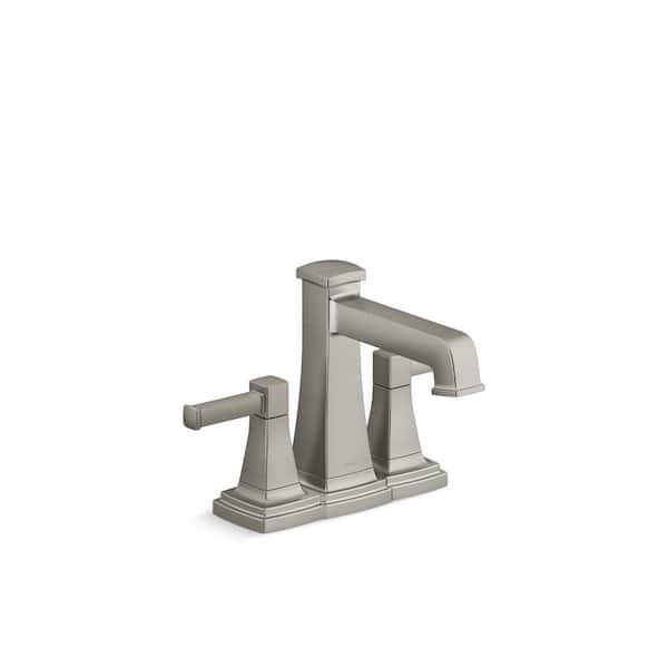 KOHLER Riff 4 in. Centerset Double Handle 0.5 GPM bathroom sink faucet in Vibrant Brushed Nickel ...
