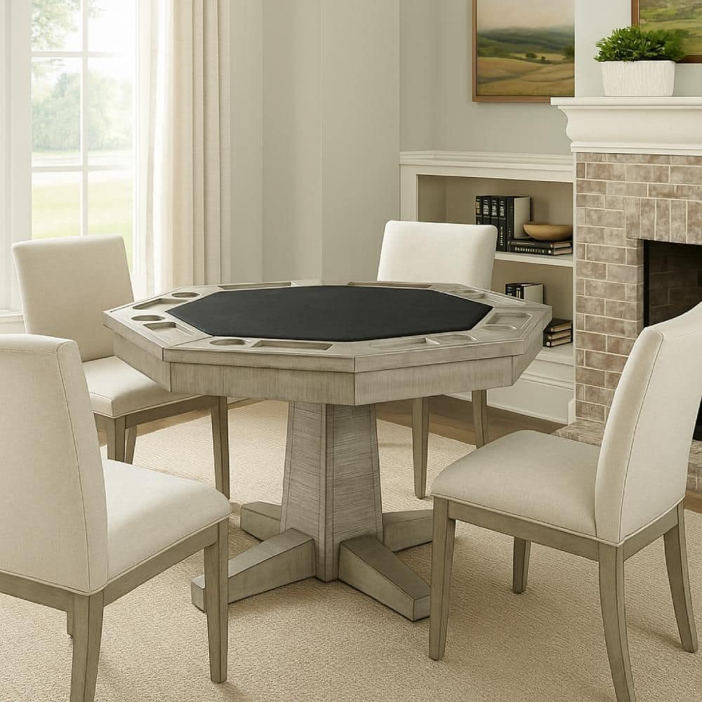 Benjara Zeka Gray Mahogany Wood 53 in. Pedestal Base Octagon Game and ...