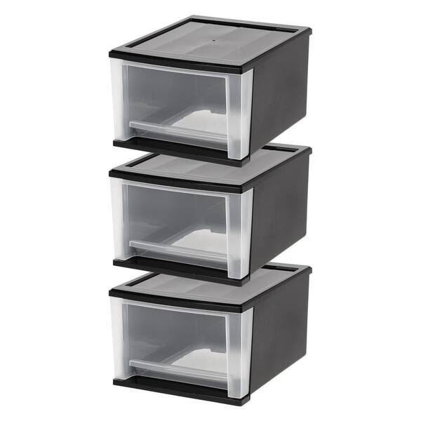 Iris 17 Qt Stacking Drawer In Black 3 Pack 580013 The Home Depot