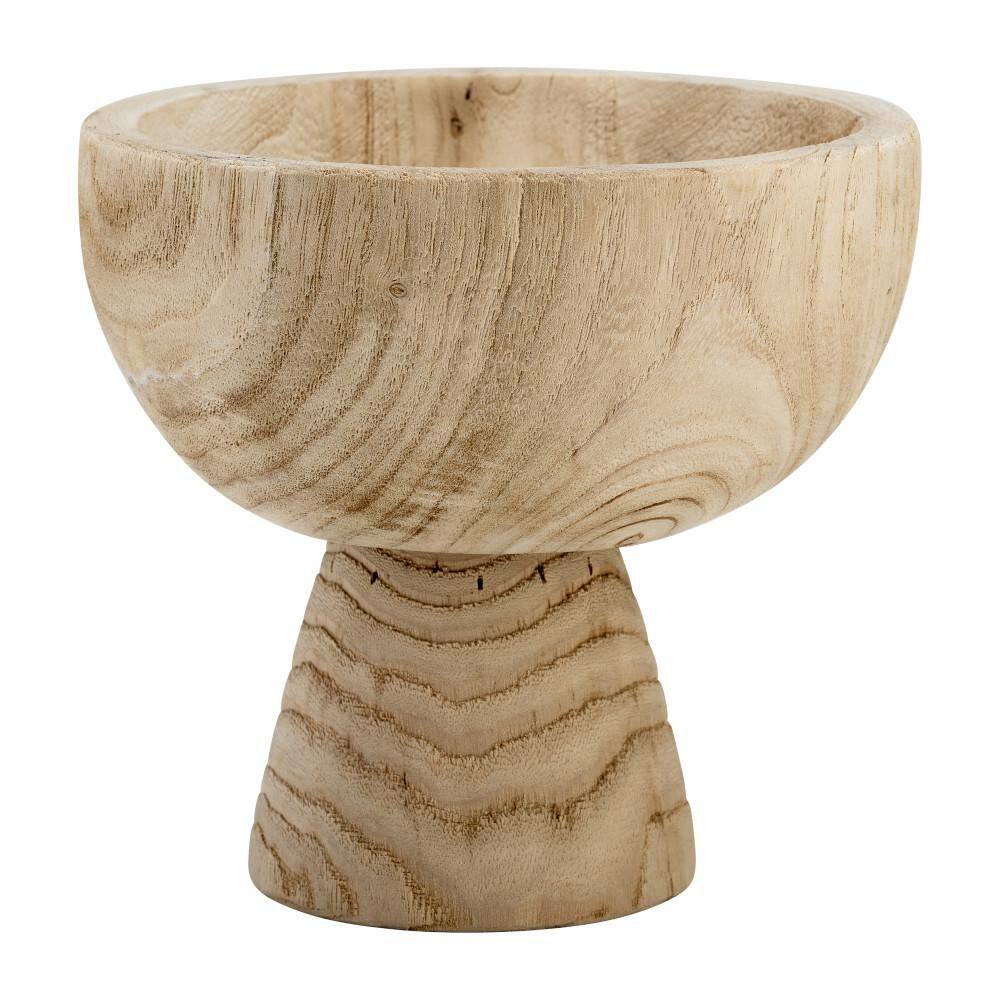 Liv & Skye Brown 8 in. Wood Round Decorative Pedestal Bowl 17377-01 ...