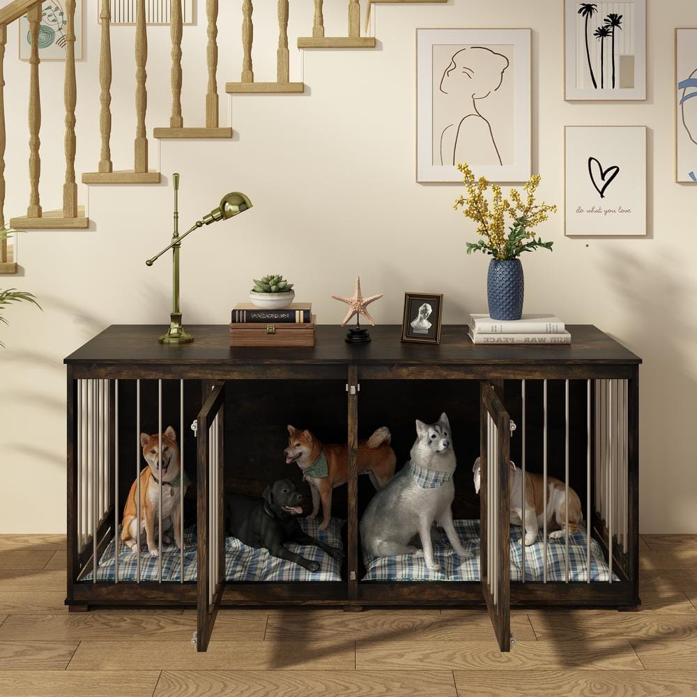 FUFU&GAGA Dark Tiger Skin Dog Crate Furniture for 2 Dogs, Heavy-Duty ...