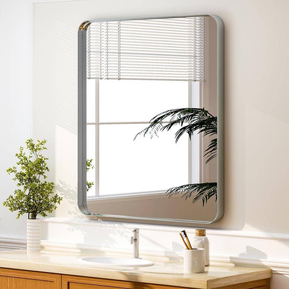 XRAMFY 30 in. W x 40 in. H Rectangular Modern Aluminum Framed Rounded ...