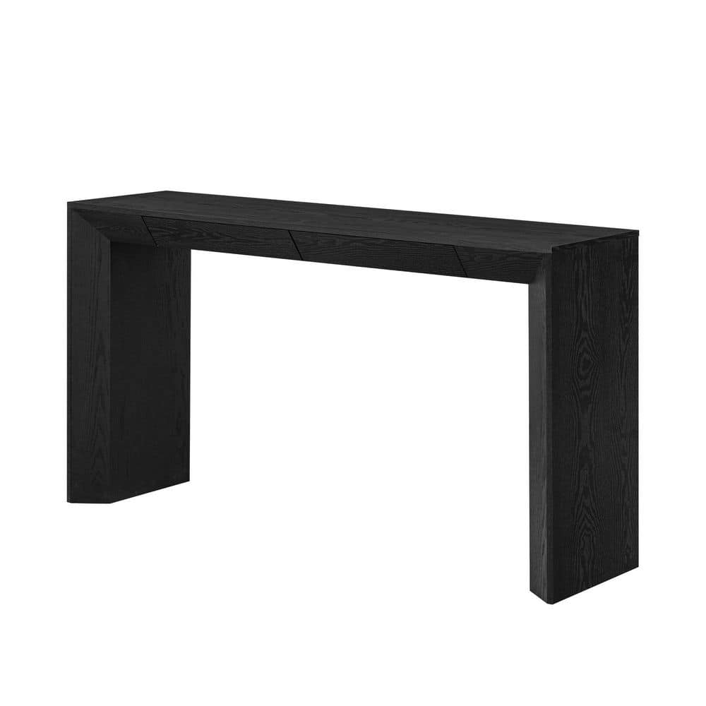 Tatahance 60 in. Black Rectangle Wood Console Table with 2 Concealed ...