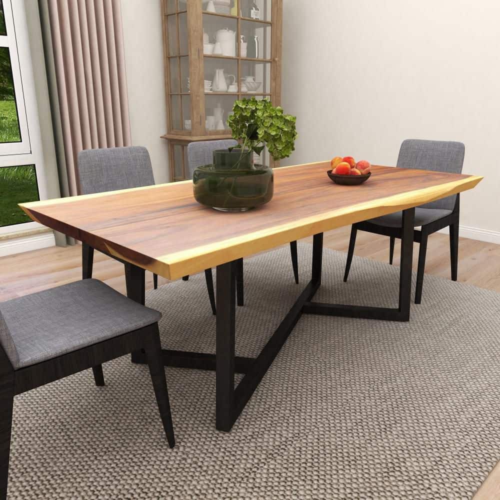 Litton Lane Brown Dining Table with Black Metal Base 28411 The Home Depot
