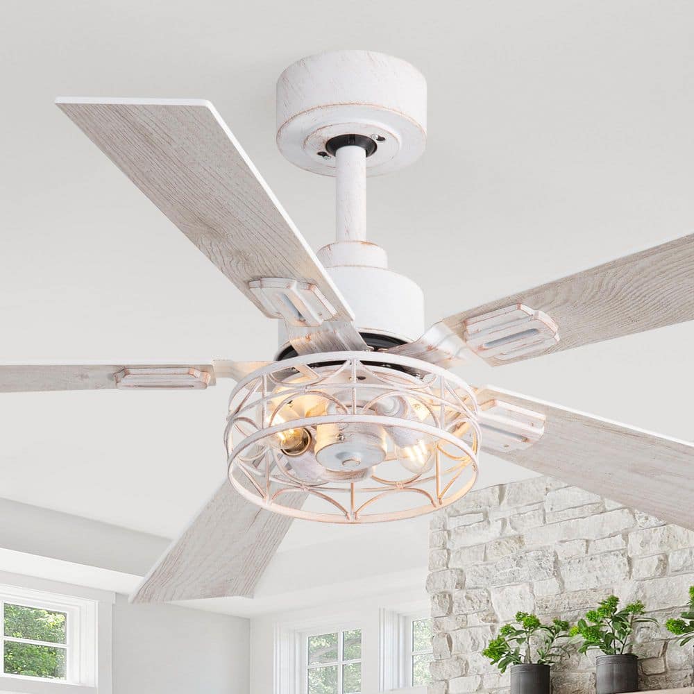 Breezary 42 in. Indoor White Ceiling Fan with Drum Metal Light Kit ...