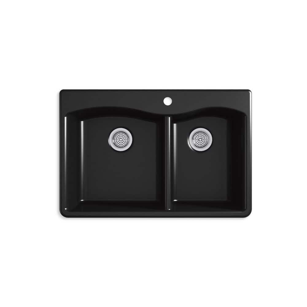 KOHLER Kennon 33 in. Drop-in 60/40 Double Bowl Neoroc Granite Composite ...