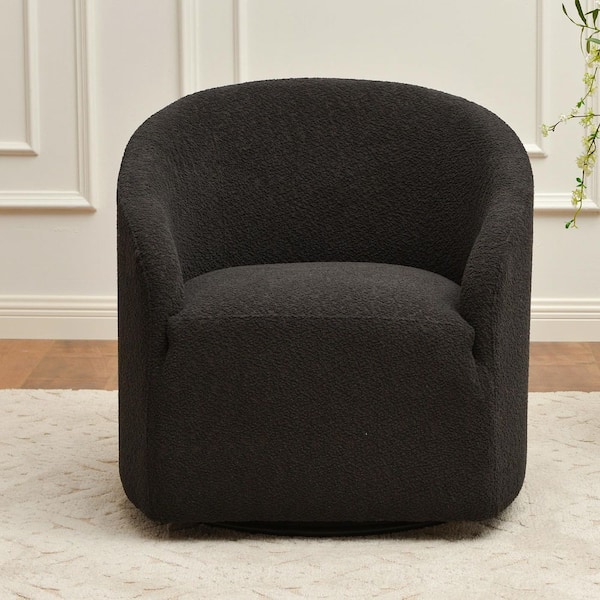 KINWELL Black Modern Boucle Upholstered Swivel Barrel Chair BSC103-BKN ...