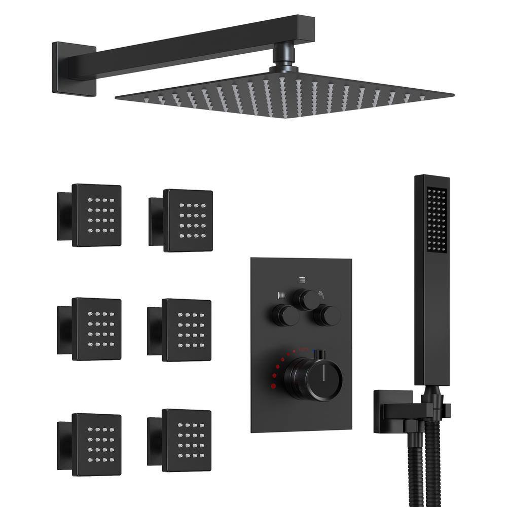 GRANDJOY Multiple Press 7-Spray Wall Mount 12 in. Fixed and Handheld ...