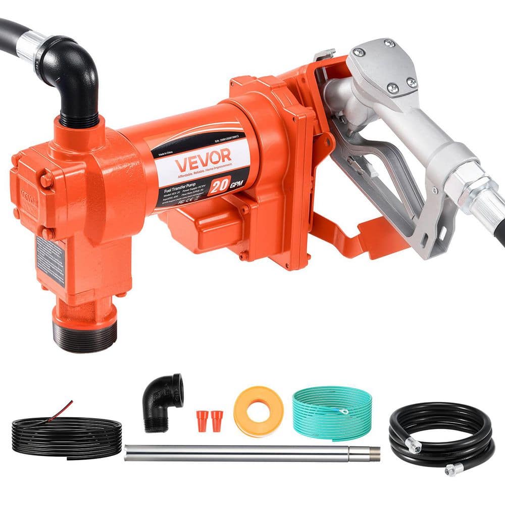 VEVOR Fuel Transfer Pump,12V DC 20 GPM 1/4 HP Diesel Pump, Extractor Pumps with Manual Nozzle ...